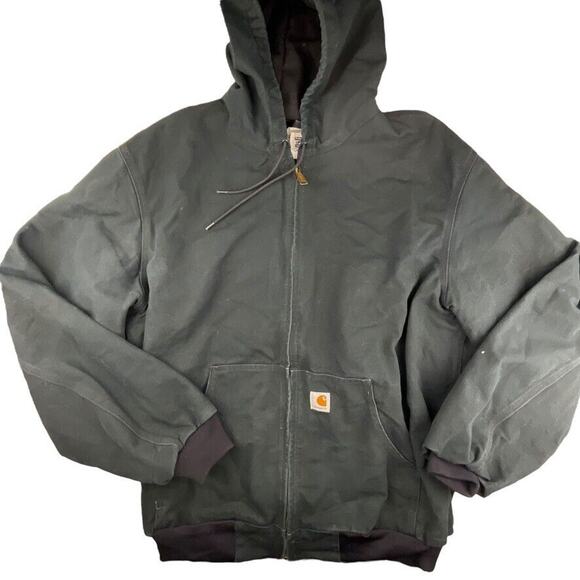 Carhartt | Jackets & Coats | Vintage Usa Carhartt J31 Blk Hooded Full Zip Duck Thermal Jacket Xl ...